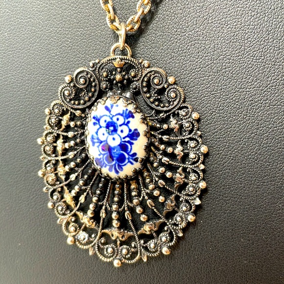 Jewelry | Vintage Antique Delft Holland Porcelain Silver Filigree ...